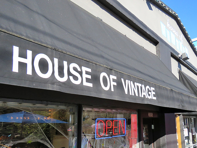 "HOUSE OF VINTAGE" boldly announces itself to Portland's thrift scene. A portal to decades past, waiting for style explorers.