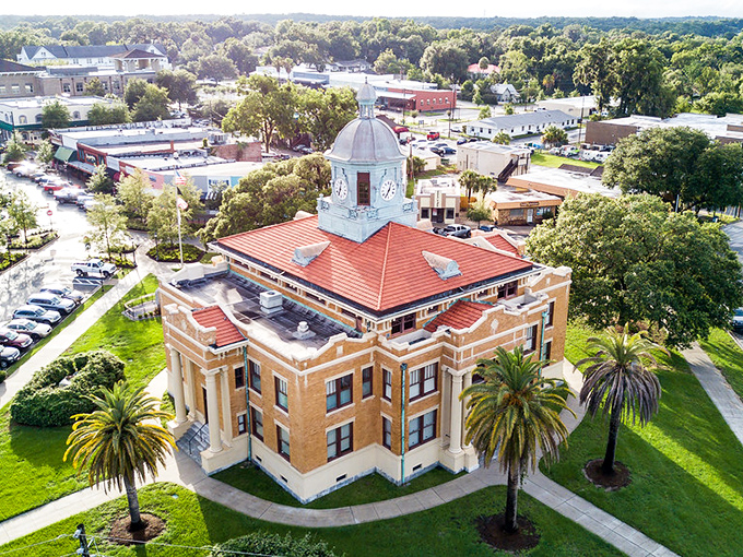 From this aerial view, Inverness's courthouse looks like the crown jewel in a setting of small-town Florida charm.