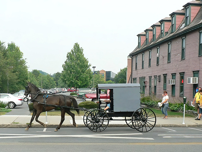 A horse and buggy clip-clops through Lititz, where modern life and centuries-old traditions share the same roads.
