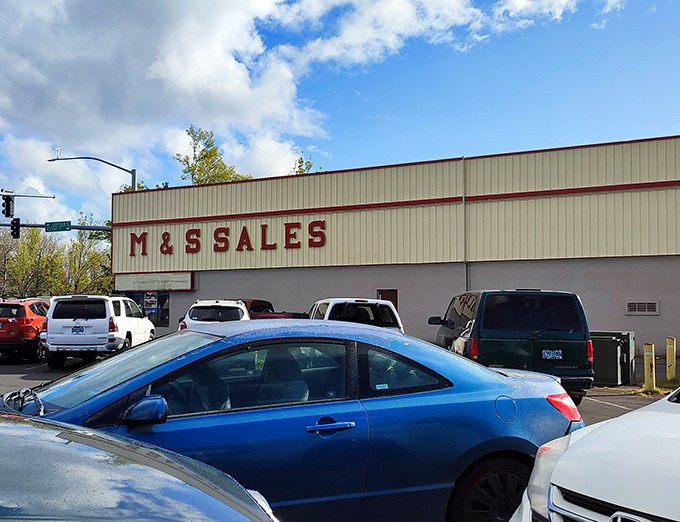 The unassuming exterior of M&S Sales is the ultimate poker face of flea markets. Don't be fooled&mdash;inside is where the real action happens!