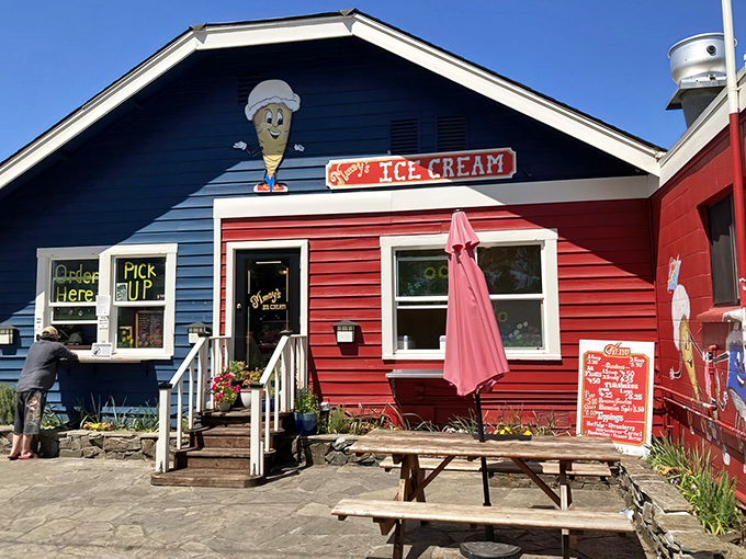 Classic diner architecture meets modern comfort - outdoor seating for those perfect Oregon morning conversations.