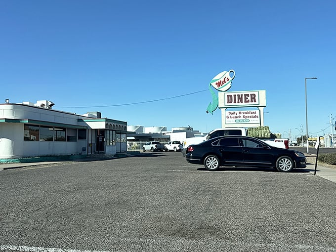 That vintage sign at Mel's isn't just advertising &ndash; it's a beacon calling all hungry souls to breakfast paradise.