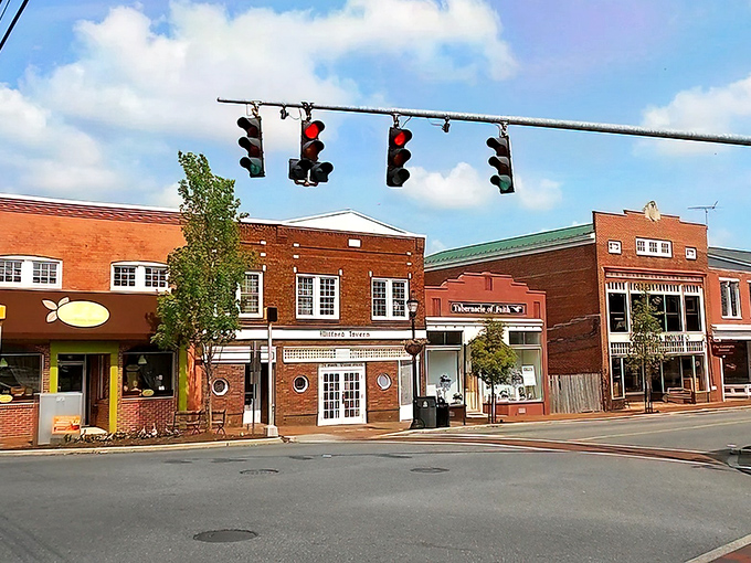Tree-lined streets and brick sidewalks create the perfect setting for leisurely afternoon strolls.