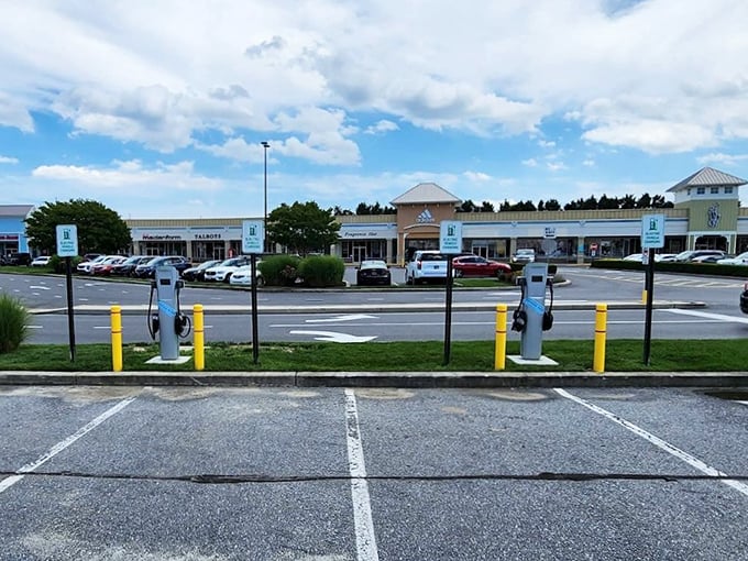 Spacious parking lots promise stress-free shopping without the usual mall parking lot demolition derby.
