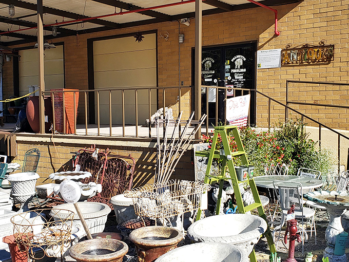 The outdoor overflow speaks volumes! When antiques spill onto the porch, you know the inside must be spectacular.