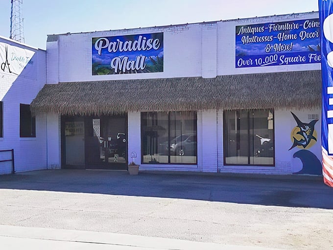 The Vegas-style sign promises paradise, and for collectors and deal-seekers, this unassuming building delivers the jackpot without the gambling losses!