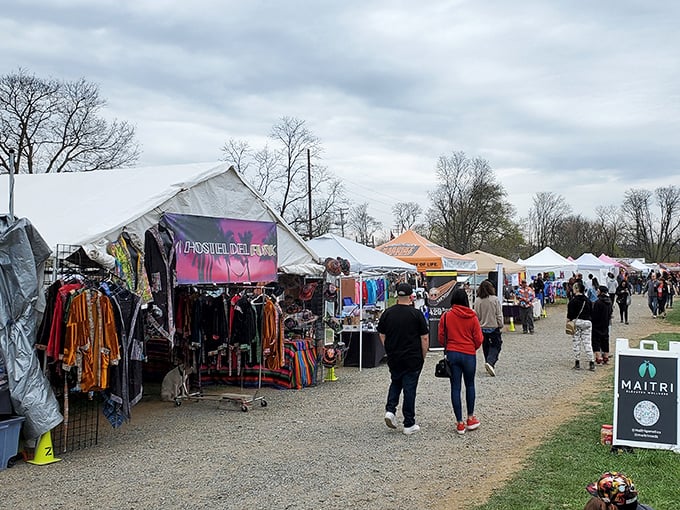 Rows of vendor tents create a wonderland of possibility. Come for a lamp, leave with a life-sized Elvis and three mystery boxes.