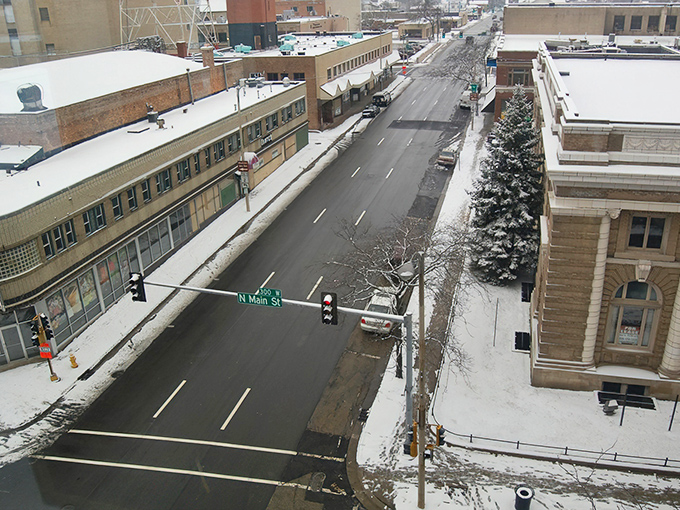 Winter in downtown Rockford transforms Main Street into a Norman Rockwell painting with a dash of Midwest resilience thrown in.