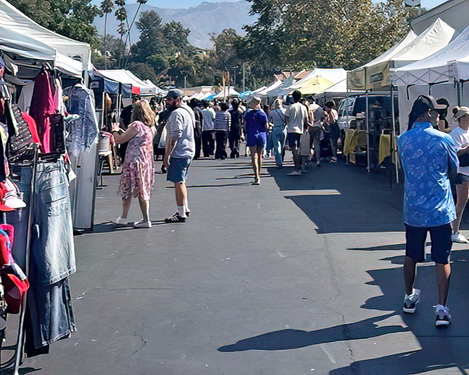 Denim heaven meets mountain views! The Rose Bowl's fashion alley offers more layers than a Hollywood costume department with nature's majestic backdrop.