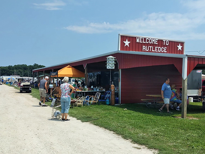 That red barn with white stars feels like stepping into a Norman Rockwell painting come alive.