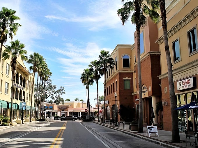 The pastel buildings of Safety Harbor pop against the Florida sky, creating a downtown straight out of a watercolor painting.