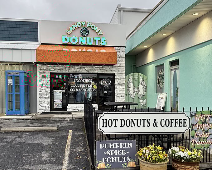 "Hot donuts and coffee" isn't just a sign - it's Sandy Pony's promise of morning perfection.