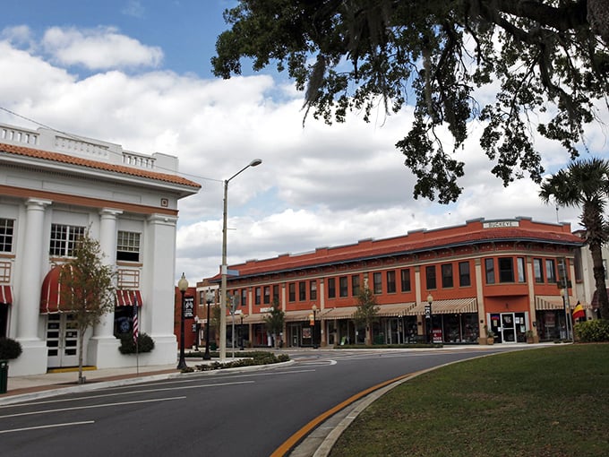 Palm trees frame this perfect Main Street scene, where every building tells its own story.