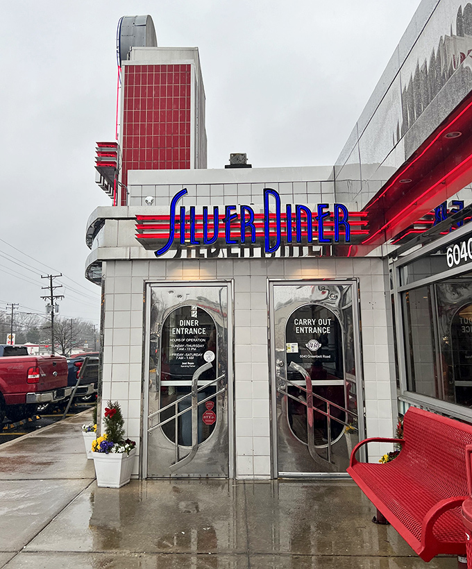 Art deco curves and chrome details create the perfect backdrop for serious morning fuel sessions.