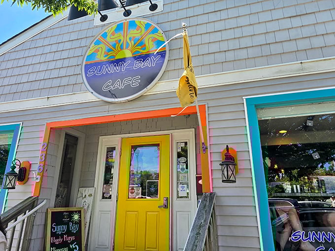 Coastal charm meets small-town warmth in this colorful cafe that screams "beach day breakfast done right."