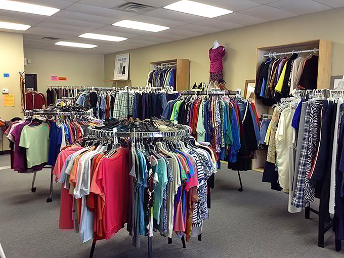 Inside, organized racks create a shopper's paradise where every aisle holds new possibilities.