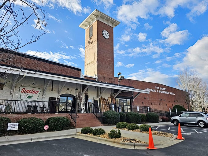 Sunshine and blue skies frame this former textile mill, now a playground where history comes with price tags.