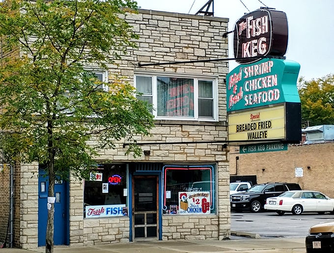 The Fish Keg's stone facade hides culinary treasures that would make any angler proud.