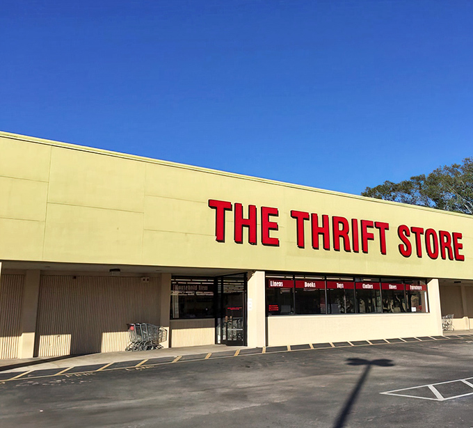 Clear signage and clean lines make The Thrift Store inviting. Categories listed above the entrance tell you exactly where to find your next great discovery.