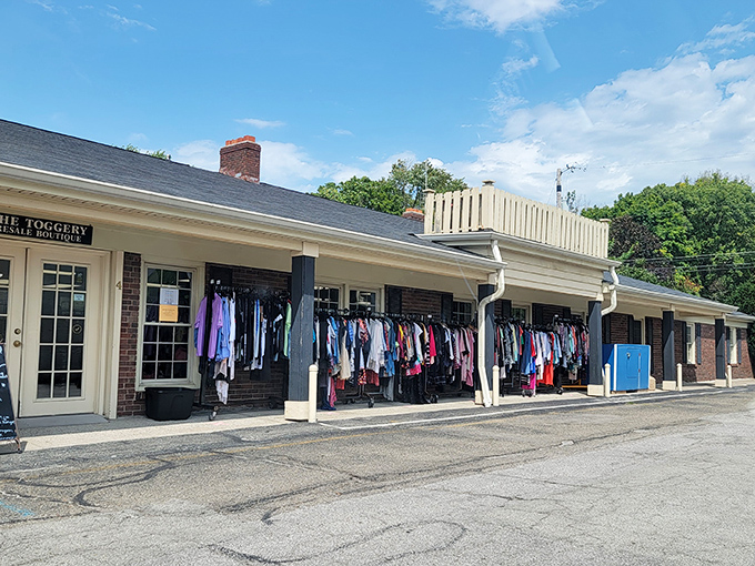 Clean racks and organized displays transform secondhand shopping into a delightfully civilized treasure hunt for discerning shoppers.