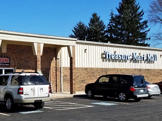 Same building, different angle&mdash;like discovering your favorite diner has a secret garden in back. The Treasure Mart welcomes hunters rain or shine.