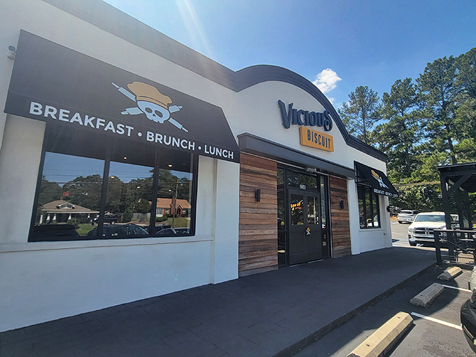 Clean lines and warm wood create the perfect backdrop for seriously indulgent Southern breakfast classics.