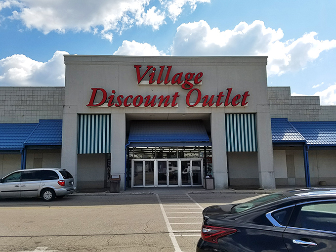 Bright blue skies frame this thrift wonderland, where one person's castoffs become another's treasure in Dayton's bargain mecca.
