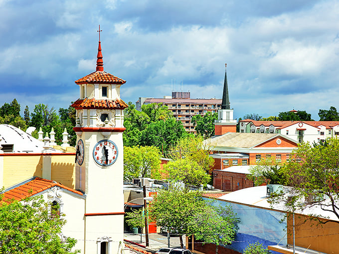 The iconic clock tower stands guard over Visalia's downtown like a friendly neighborhood timekeeper.