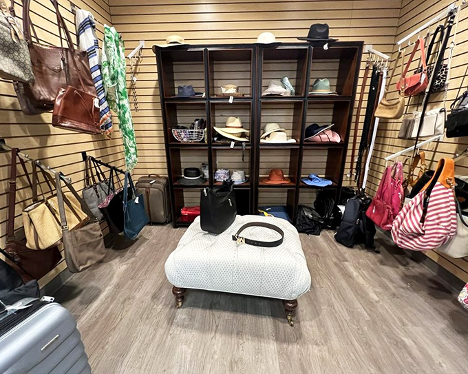 The accessories corner feels like a fashionista's secret clubhouse. Those handbags aren't just pre-loved&mdash;they're waiting for their second act.