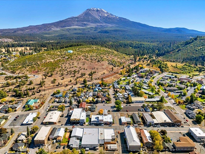 From above, the town spreads out like a quilt your grandmother made, with Mount Shasta standing guard.