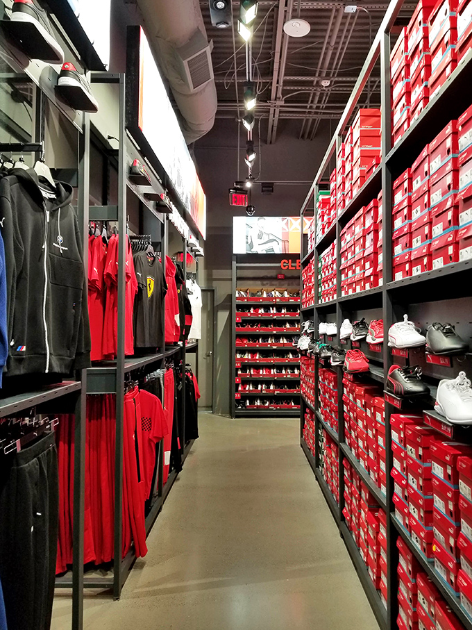 The Nike Factory Store&mdash;where the wall of red boxes holds more treasures than Indiana Jones ever discovered. Your fitness tracker will count steps and savings.