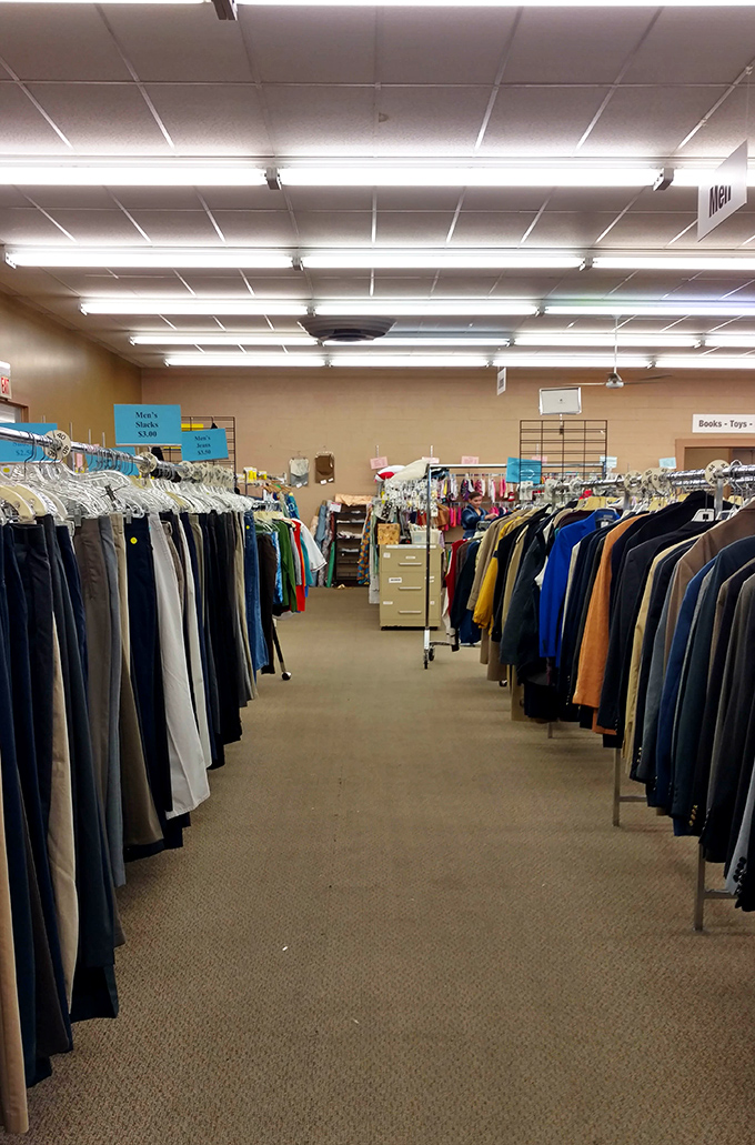 Endless racks of clothing stretch out like a fashion buffet where everything's already marked down.