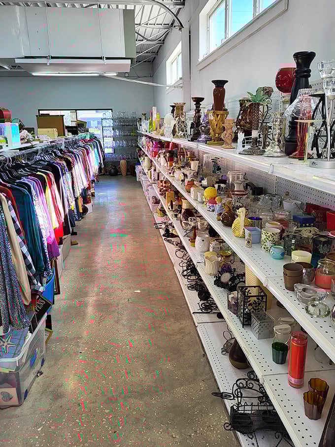 The perfect thrift store aisle doesn't exi&mdash; Oh wait, here it is! Clothing on one side, household treasures on the other, possibilities everywhere.