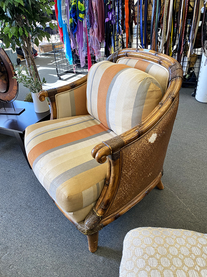Mid-century meets tropical in this bamboo-framed loveseat—the kind of statement piece that whispers "I have excellent taste" without shouting about the bargain price.