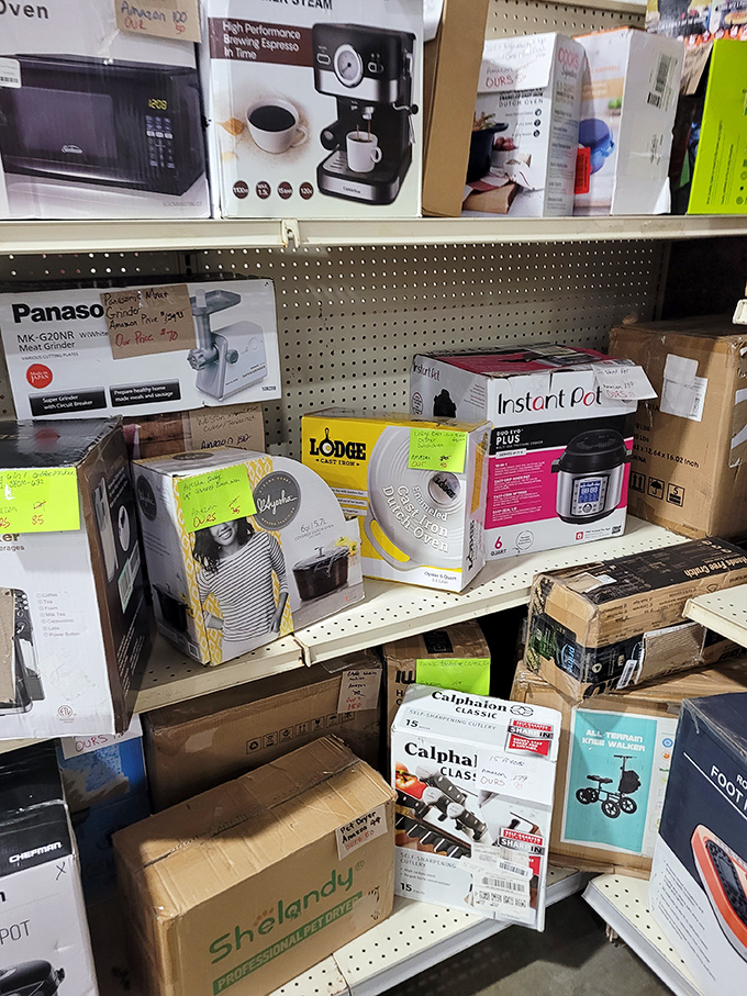 Kitchen appliance heaven! From espresso machines to Instant Pots, these boxed treasures await homes where they'll either transform lives or collect dust.