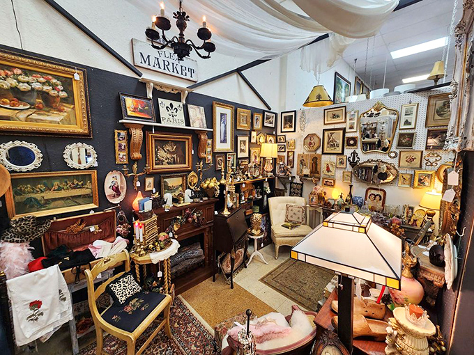 Step into this booth and you've entered someone's vision of perfectly organized chaos &ndash; where every frame, lamp, and trinket tells its own story.