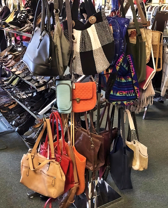 Handbag heaven! Where yesterday's designer splurges become today's bargains. That orange crossbody is practically screaming "summer adventure."