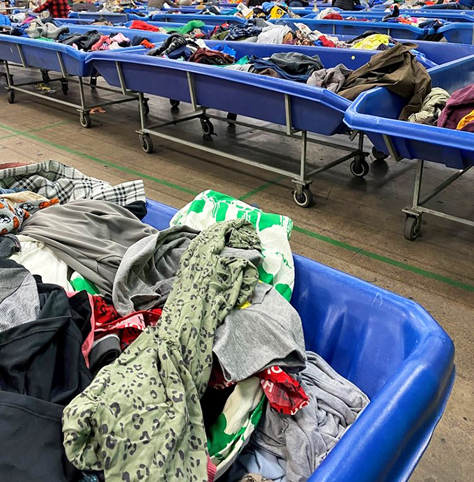 Mountains of clothing await discovery, where designer gems hide among everyday finds like diamonds in coal.