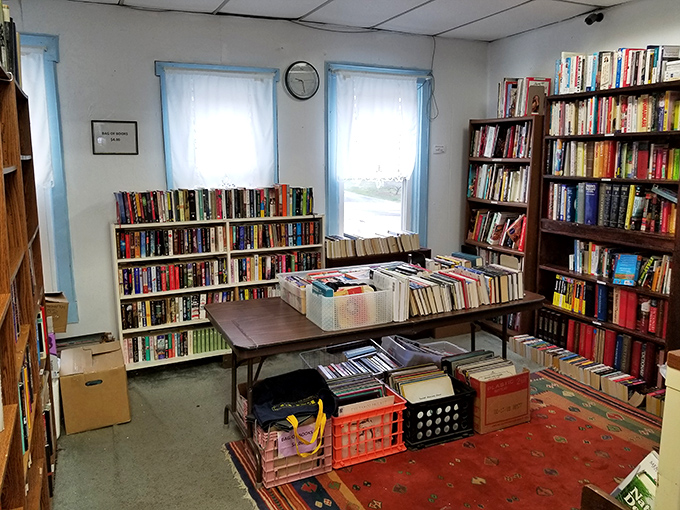 The book room is a bibliophile's dream—shelves stacked with literary adventures costing less than your morning latte.