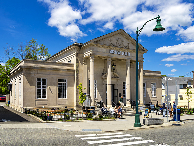 This isn't just any brew pub&mdash;it's a temple to hops housed in what looks like a miniature Greek revival bank. Banking on beer never looked so dignified.