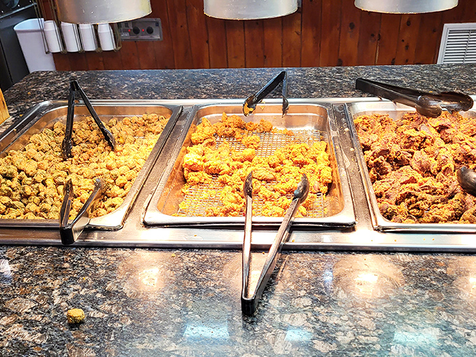 The holy trinity of Southern fried goodness. This golden-battered lineup isn't just food—it's edible nostalgia that makes your cardiologist wince and your soul sing.