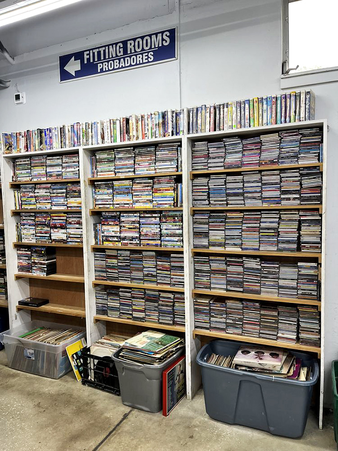 The media section rivals extinct video stores, with enough DVDs and CDs to keep you entertained through several hurricane seasons.