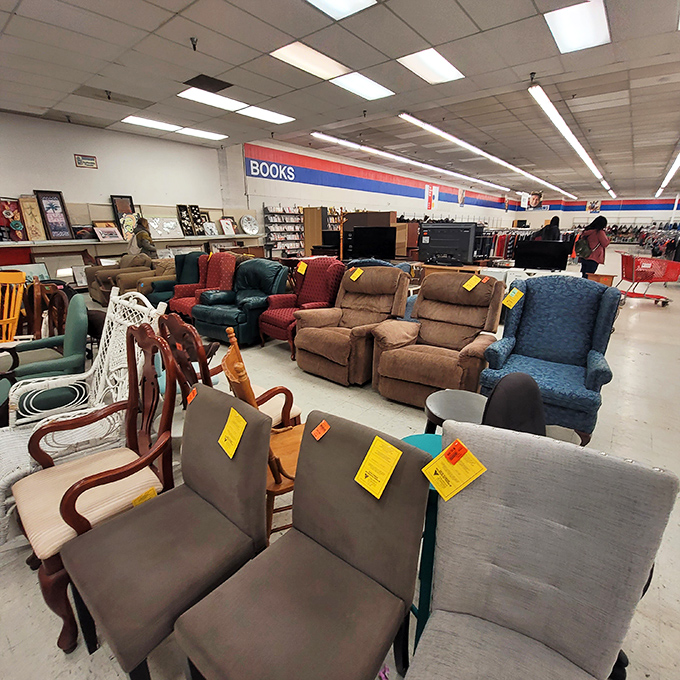 The furniture section: where yesterday's living rooms await tomorrow's memories. That blue recliner might just be your next favorite reading spot.