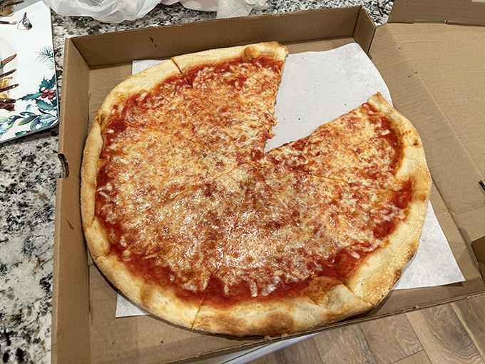 The star of the show: a perfect cheese pizza with that Instagram-worthy stretch. This is what pizza dreams are made of.