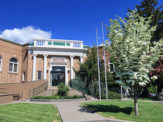 This elegant civic building could easily be mistaken for a small-town Parthenon. Classical columns and manicured grounds – your tax dollars showing off.