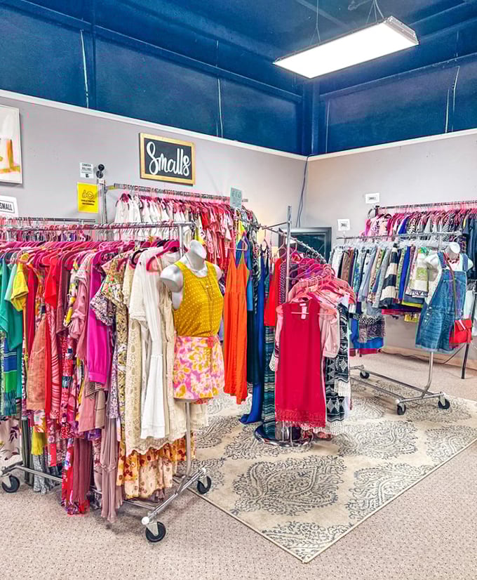 A rainbow of fashion possibilities where vibrant summer dresses hang alongside timeless classics. Your next favorite outfit is hiding in plain sight.