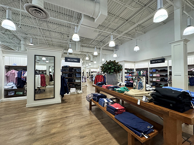 Clean lines and thoughtful displays make browsing a pleasure at the clothing stores, where $40 can transform your wardrobe without transforming your bank account.