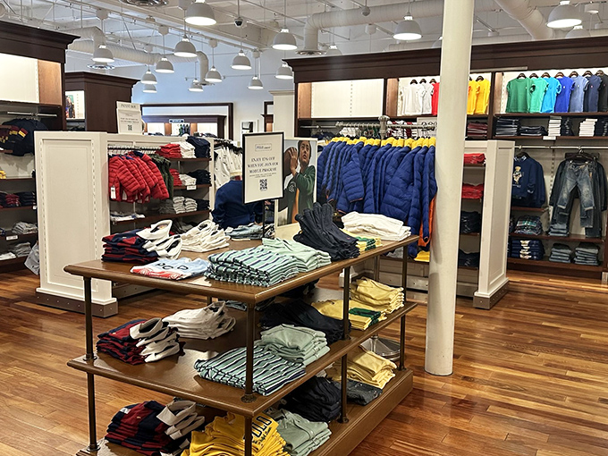 Neatly folded treasures await discovery inside, where color-coded organization makes bargain hunting feel surprisingly civilized.