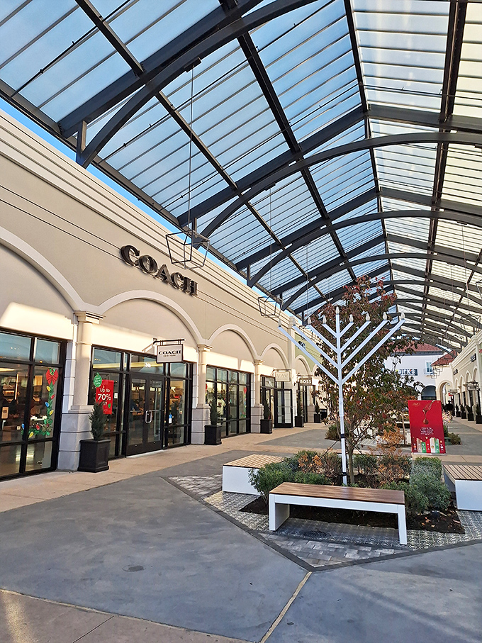 The Coach store beckons with that telltale 70% off sign. Like finding money in last year's winter coat, but deliberately placed. 