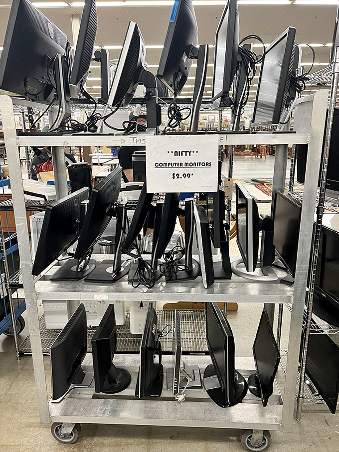 Nifty indeed! These computer monitors await their second act, like Broadway understudies ready to shine at a fraction of the ticket price. .